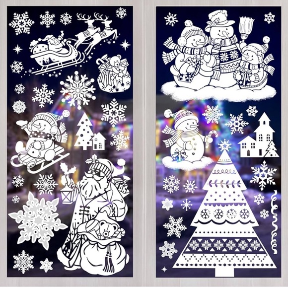 Holiday | Nwt 6 Sheets Christmas Window Clings White Decals For Glass ...